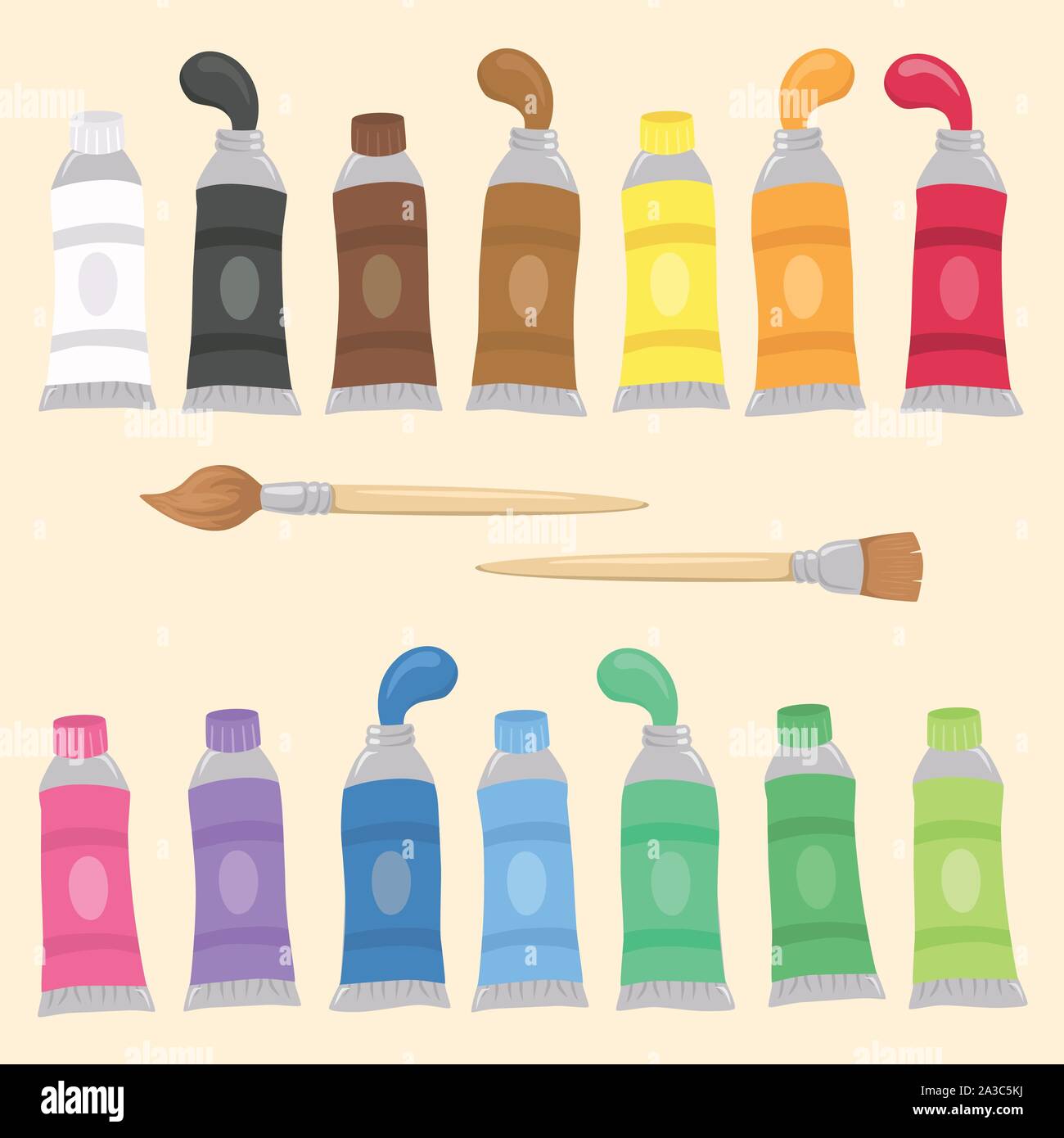 Paint Tubes Set and Brush Vector Illustration Cartoon Stock Vector ...