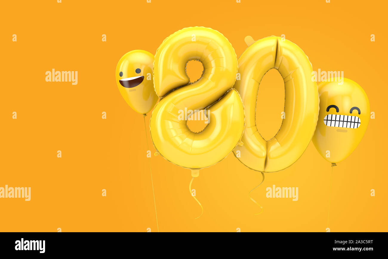 Number 80 birthday ballloon with emoji faces balloons. 3D Render Stock ...
