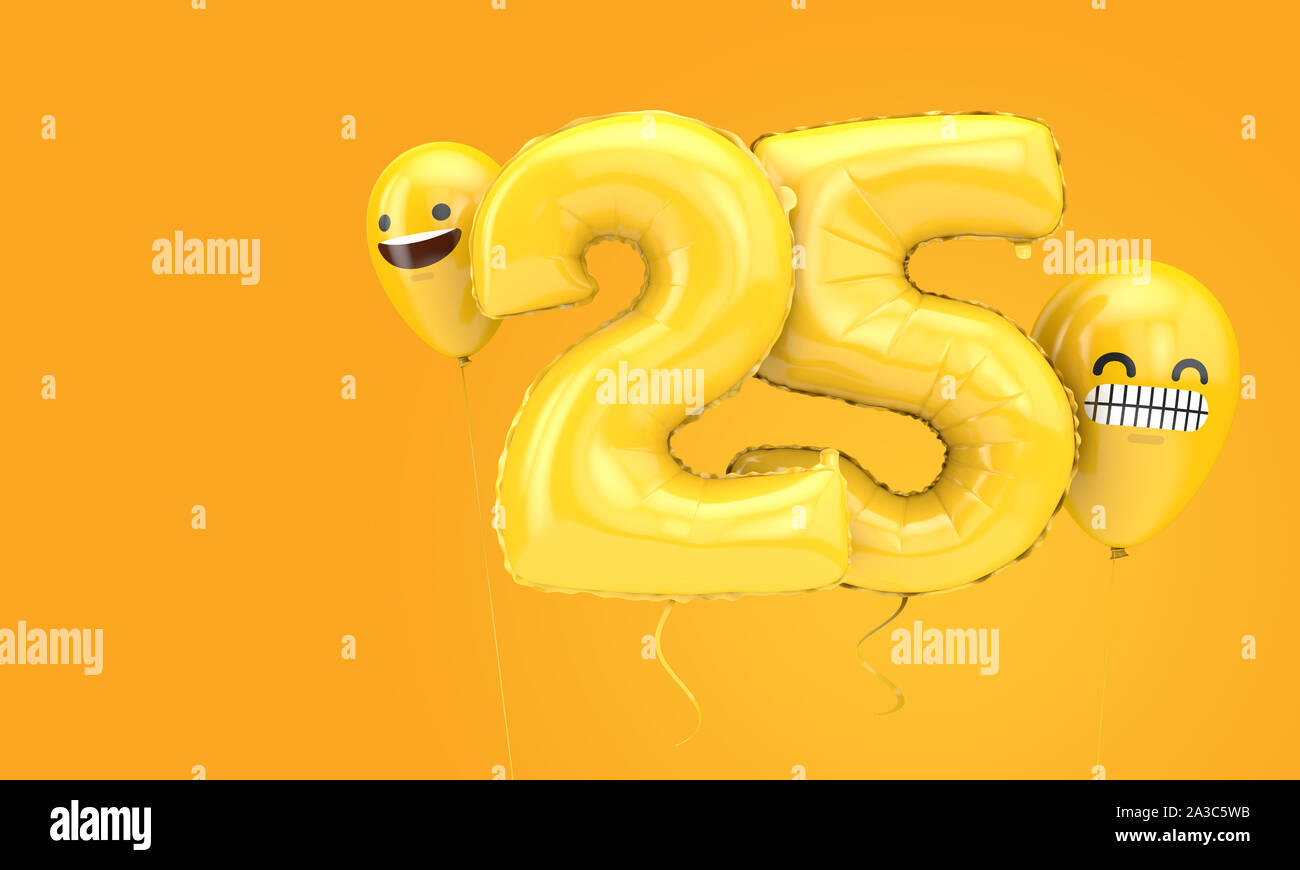 Number 25 birthday ballloon with emoji faces balloons. 3D Render Stock ...