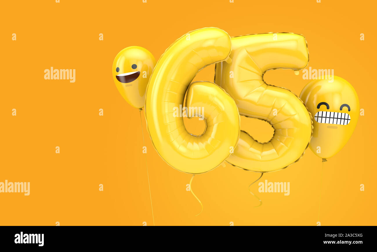 Number 65 birthday ballloon with emoji faces balloons. 3D Render Stock ...
