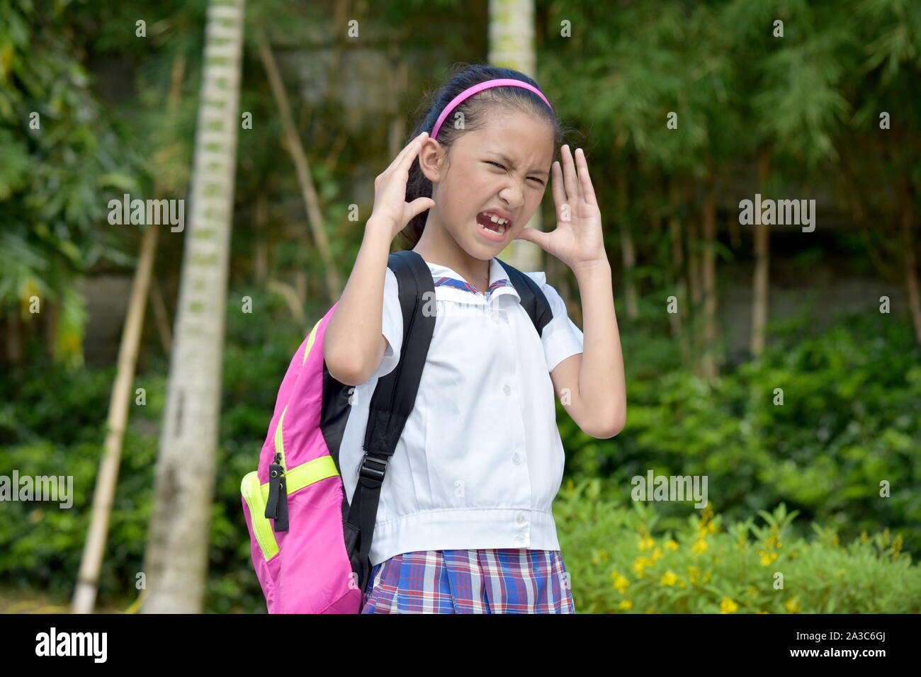 A Stressed Female Student With Notebooks Stock Photo - Alamy