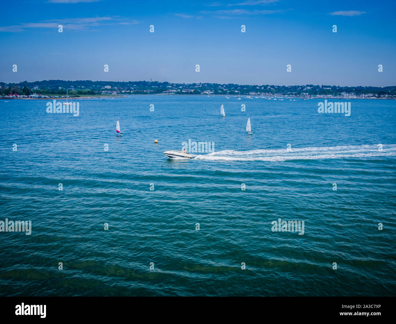 The harbour and bay at Poole in the south coast county of Dorset ...