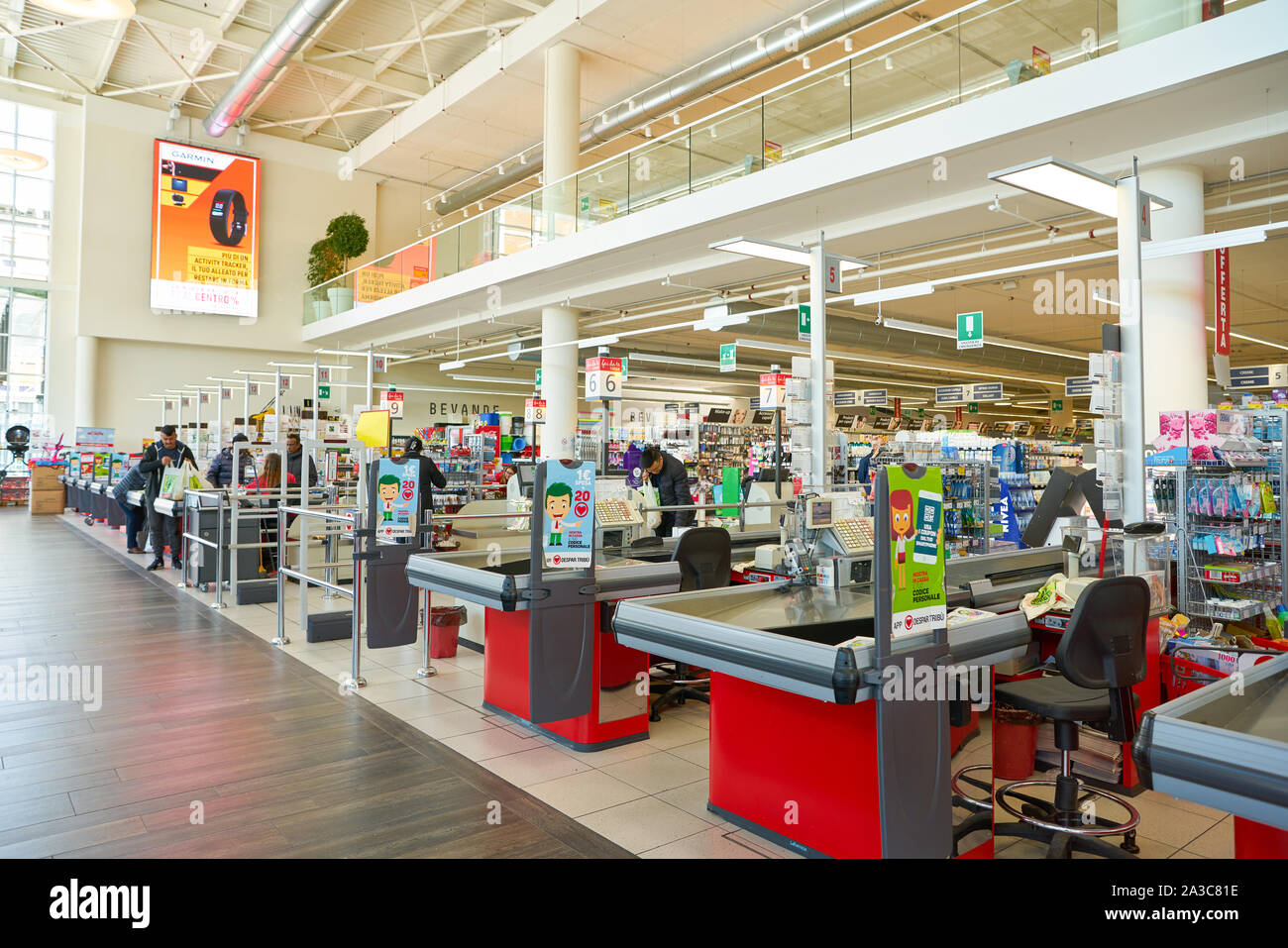 VENICE, ITALY - CIRCA MAY, 2019: interior shot of InterSPAR supermarket ...