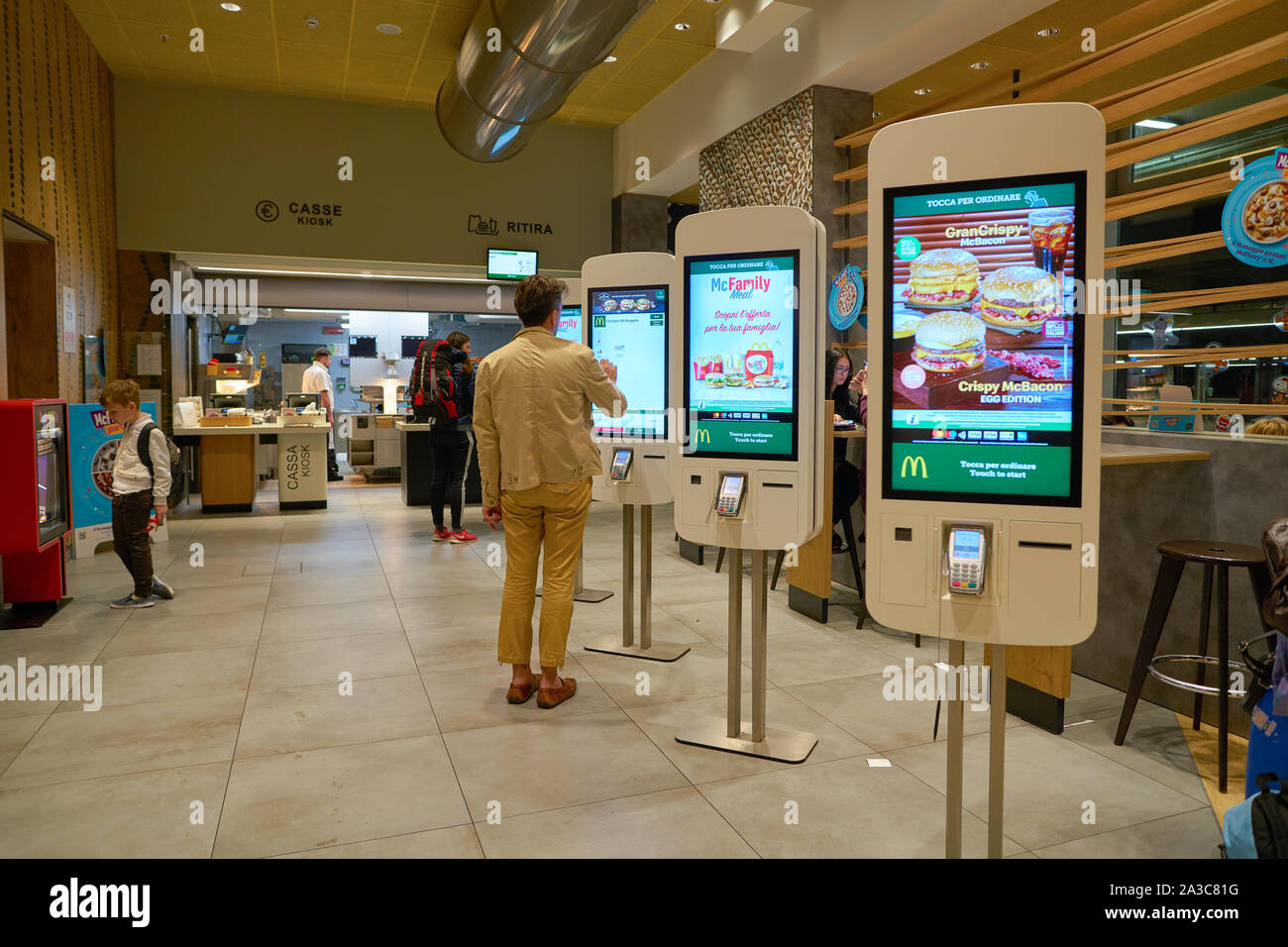 VENICE, ITALY - CIRCA MAY, 2019: self service kiosk inside McDonald's ...