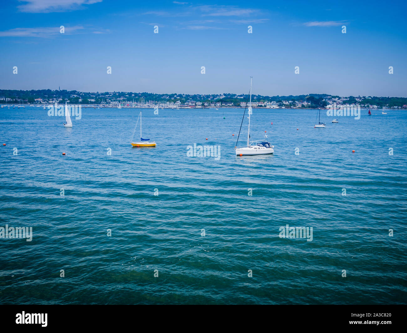 The harbour and bay at Poole in the south coast county of Dorset ...