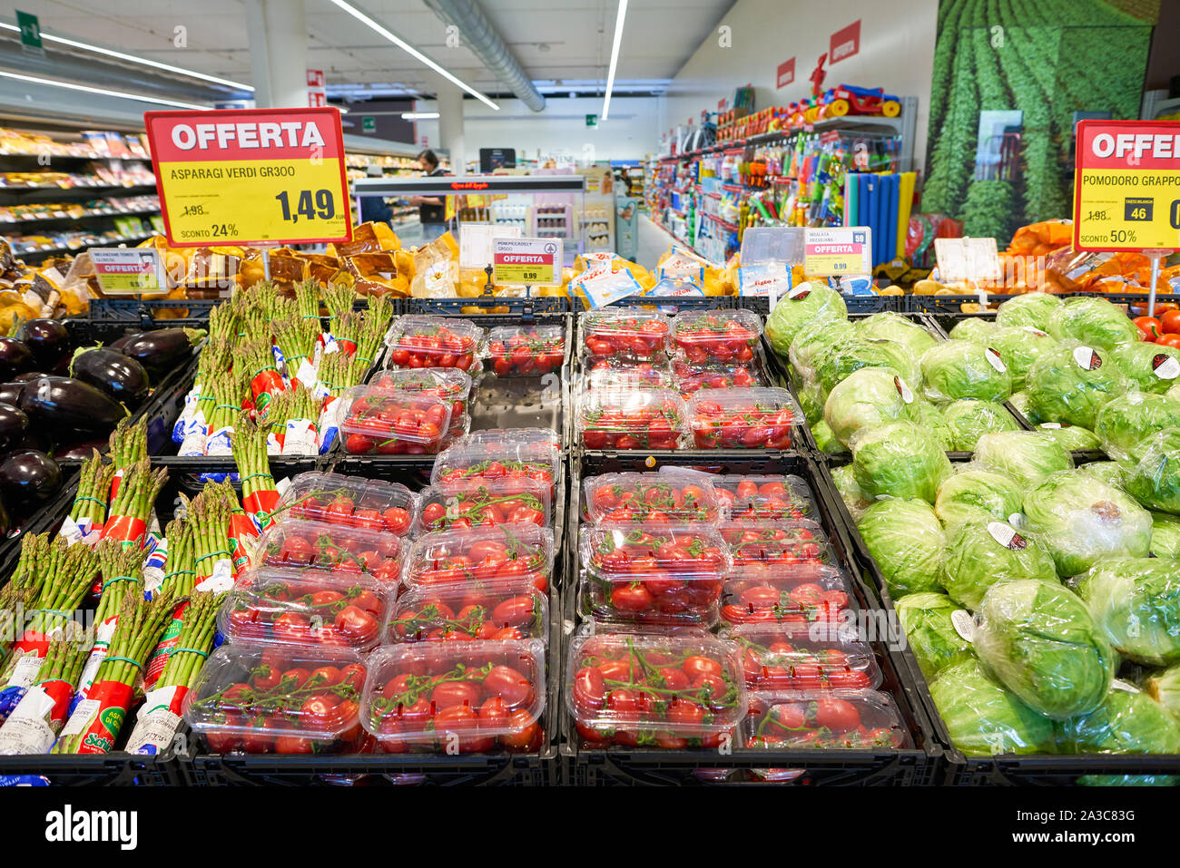 VENICE, ITALY - CIRCA MAY, 2019: produce on display at InterSPAR ...