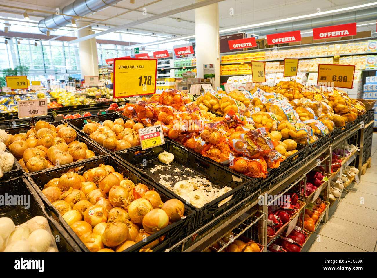 VENICE, ITALY - CIRCA MAY, 2019: produce on display at InterSPAR ...