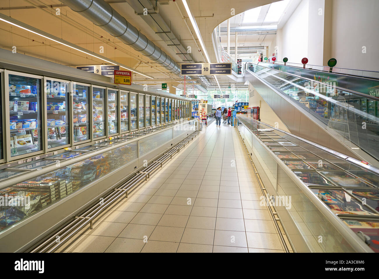 VENICE, ITALY - CIRCA MAY, 2019: interior shot of InterSPAR supermarket ...