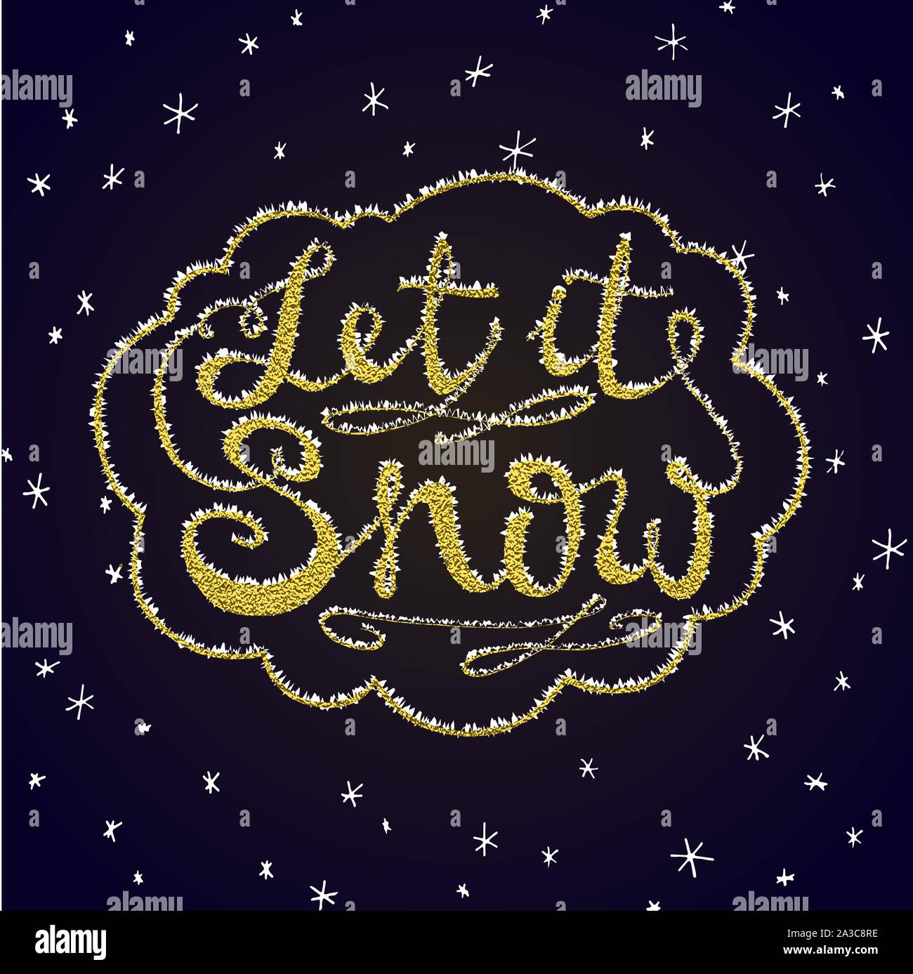 Let it snow. Christmas retro poster with hand lettering and winter ...