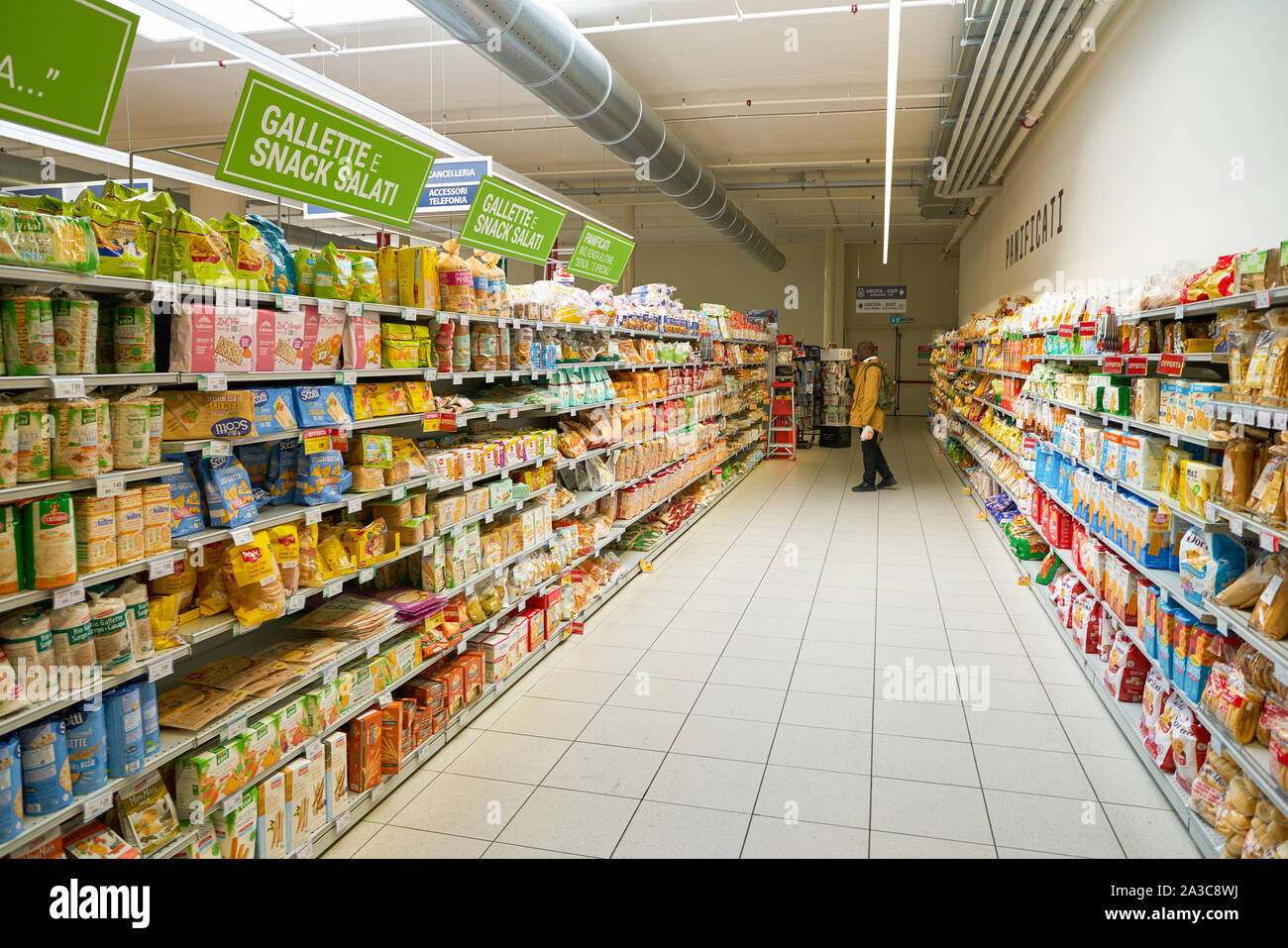 VENICE, ITALY - CIRCA MAY, 2019: interior shot of InterSPAR supermarket ...
