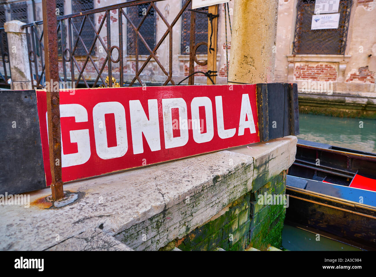 VENICE, ITALY - CIRCA MAY, 2019: close up shot of gondola sign seen in ...