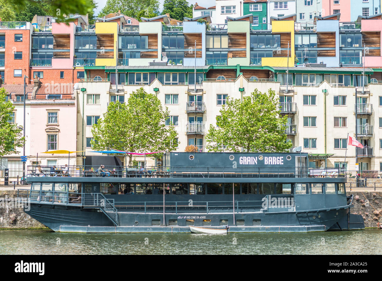 Seen along the Harbourside in Bristol UK. Grain Barge is a floating Pub ...