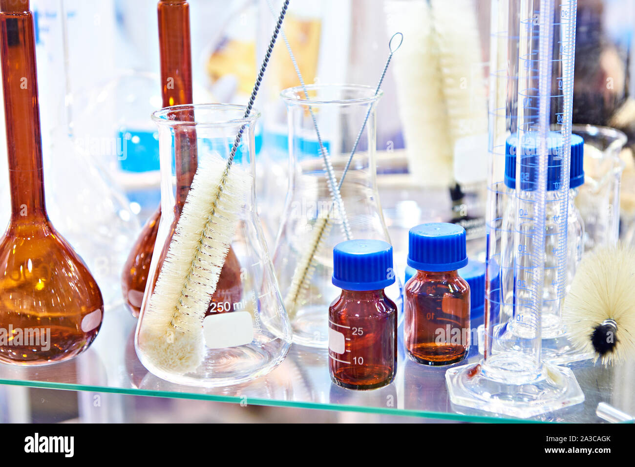 Flasks in the chemical laboratory Stock Photo - Alamy