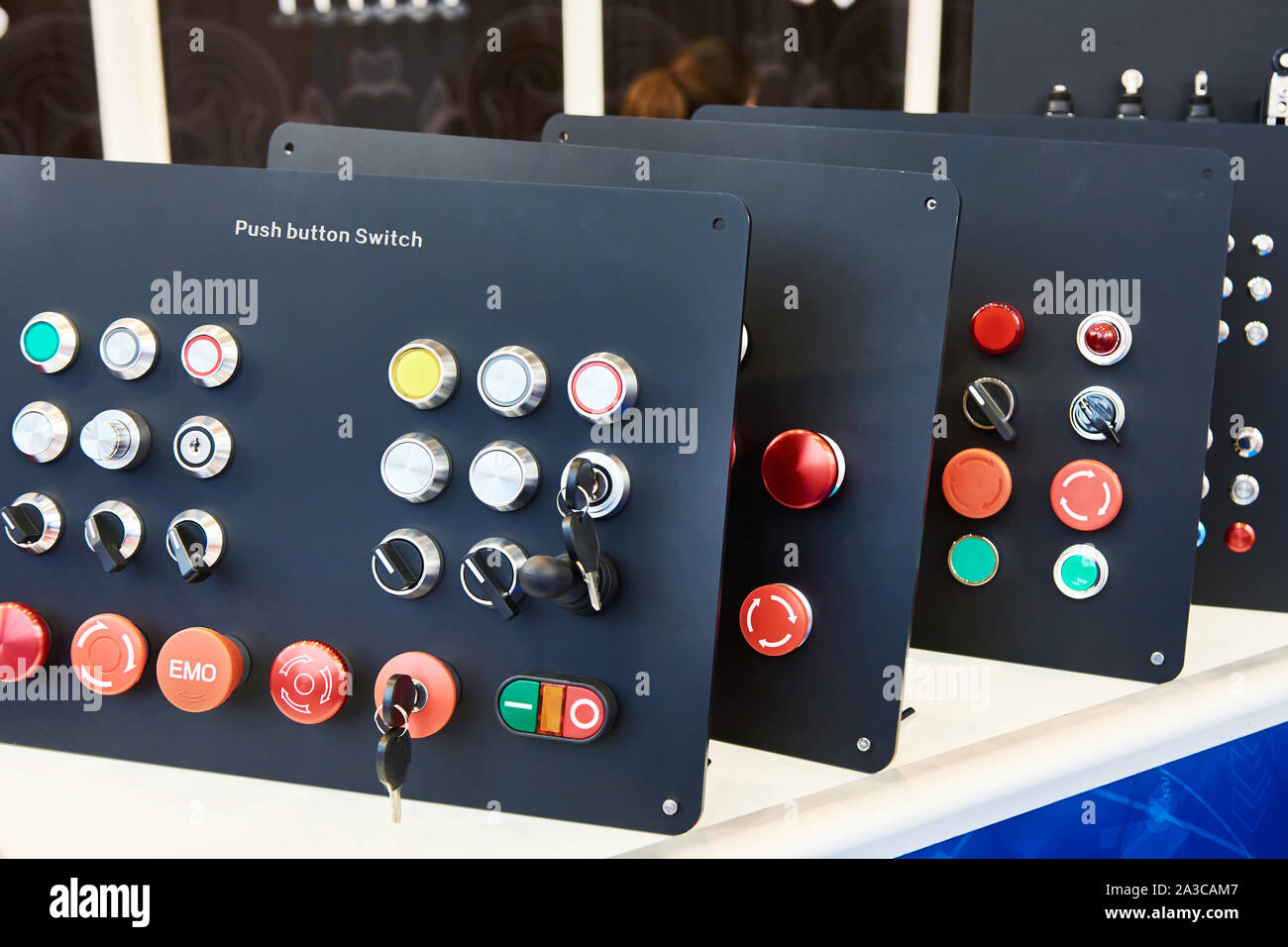 Push button switch on store exhibition Stock Photo - Alamy
