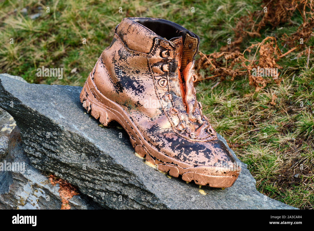 Copper painted walking boot, part of the Copper in our Veins art trail ...