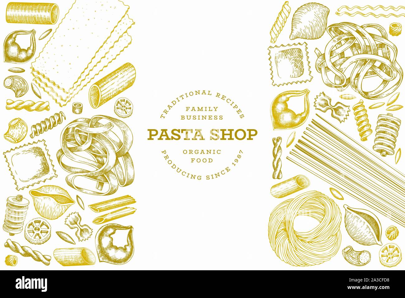 Italian pasta design template. Hand drawn vector food illustration ...