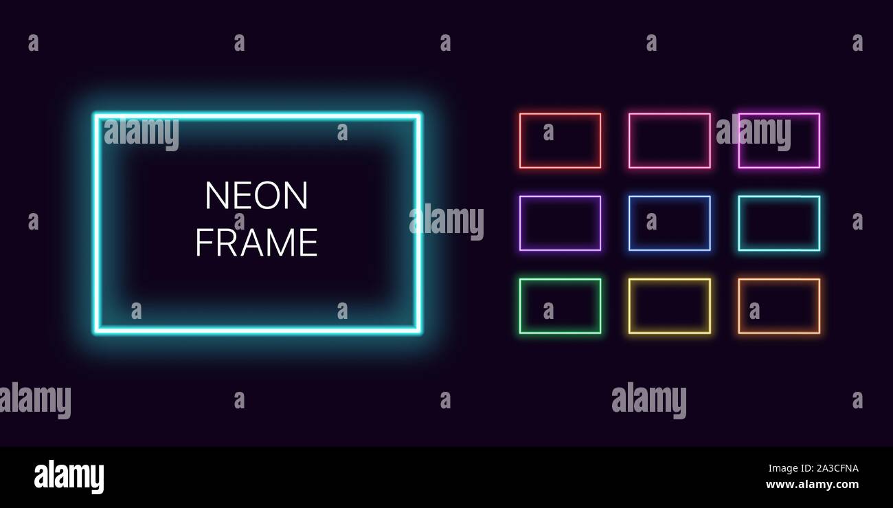 Neon monochrome rectangle Border with copy space. Templates set of Neon ...