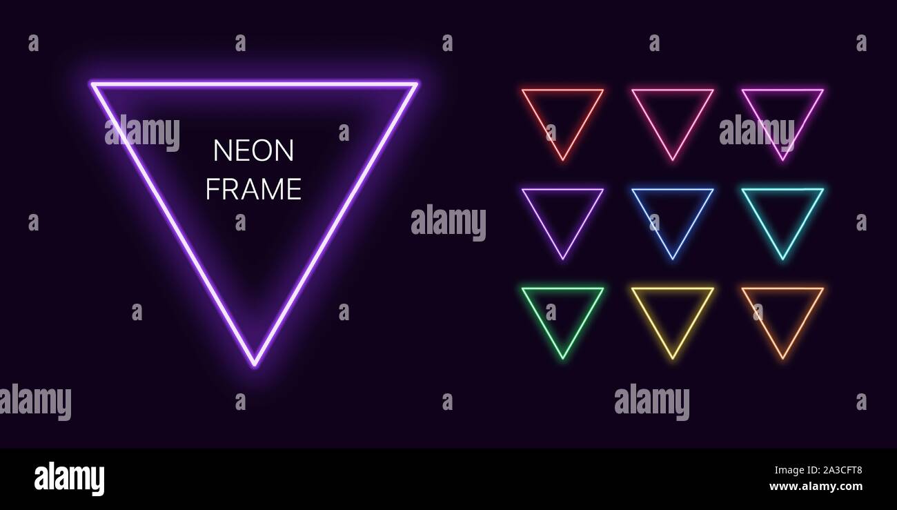 Neon monochrome triangle Border with copy space. Templates set of Neon ...