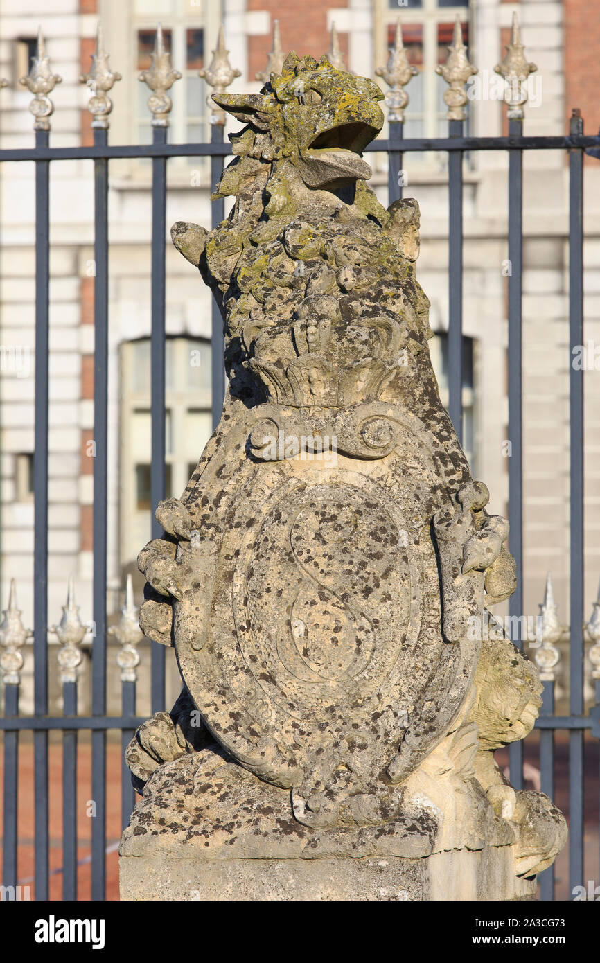 Statue of an eagle holding the coat of arms of the Prince de Ligne at ...
