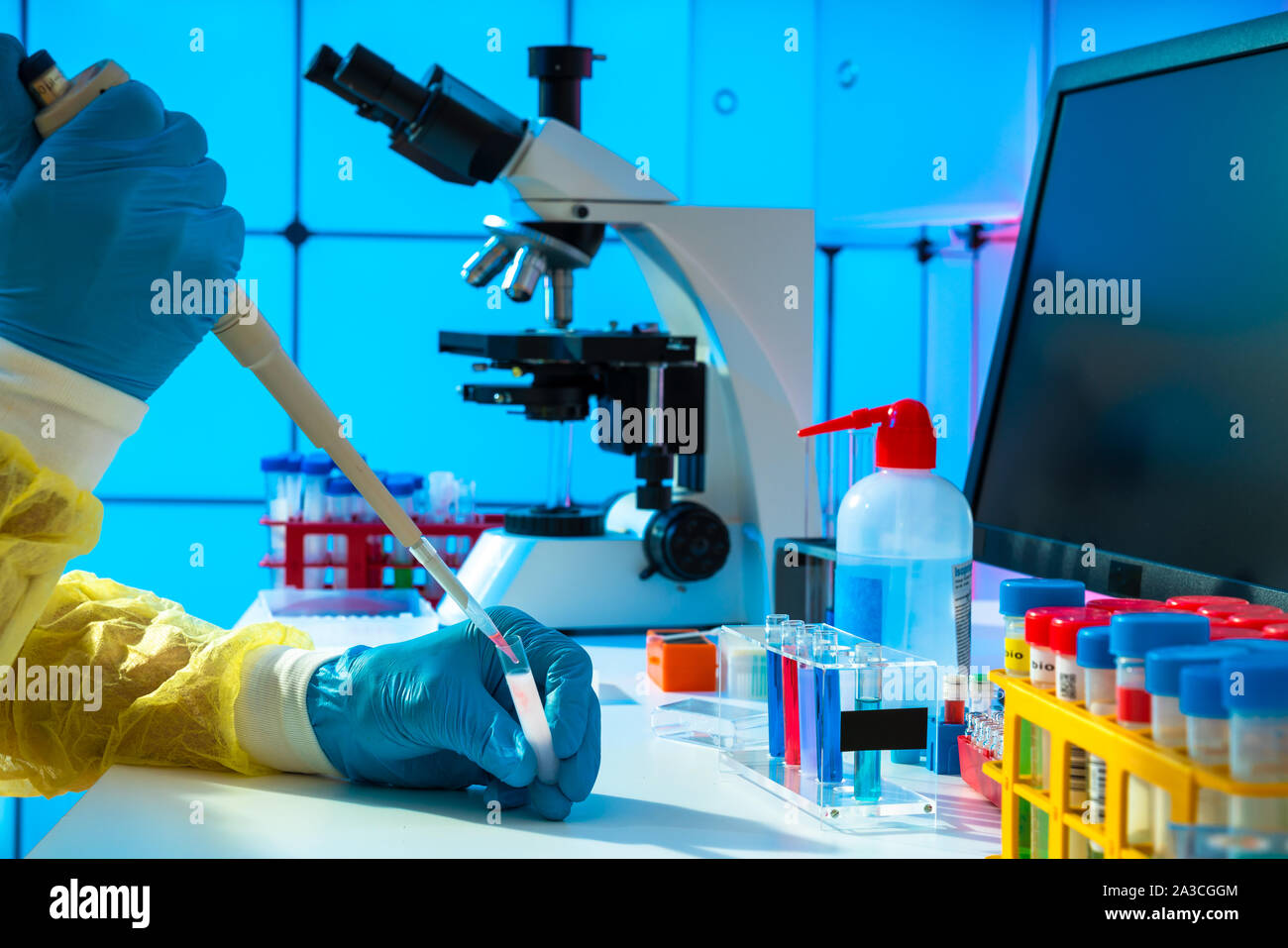 Microbiological experiment in medical laboratory. testing genetic ...
