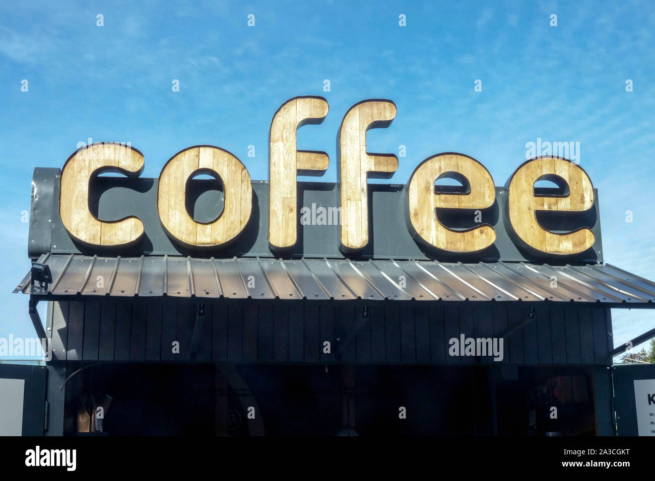 Coffee logo on stand Stock Photo - Alamy