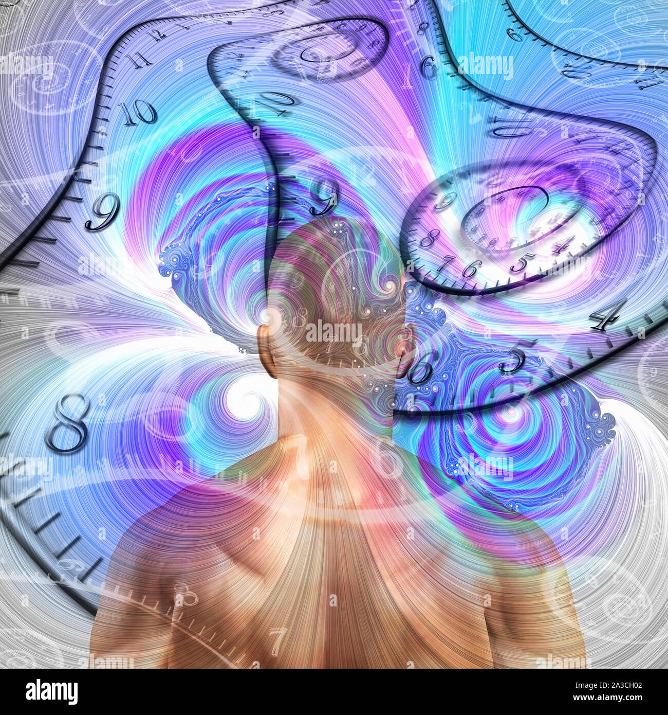The sense of time. Man and time spirals Stock Photo - Alamy