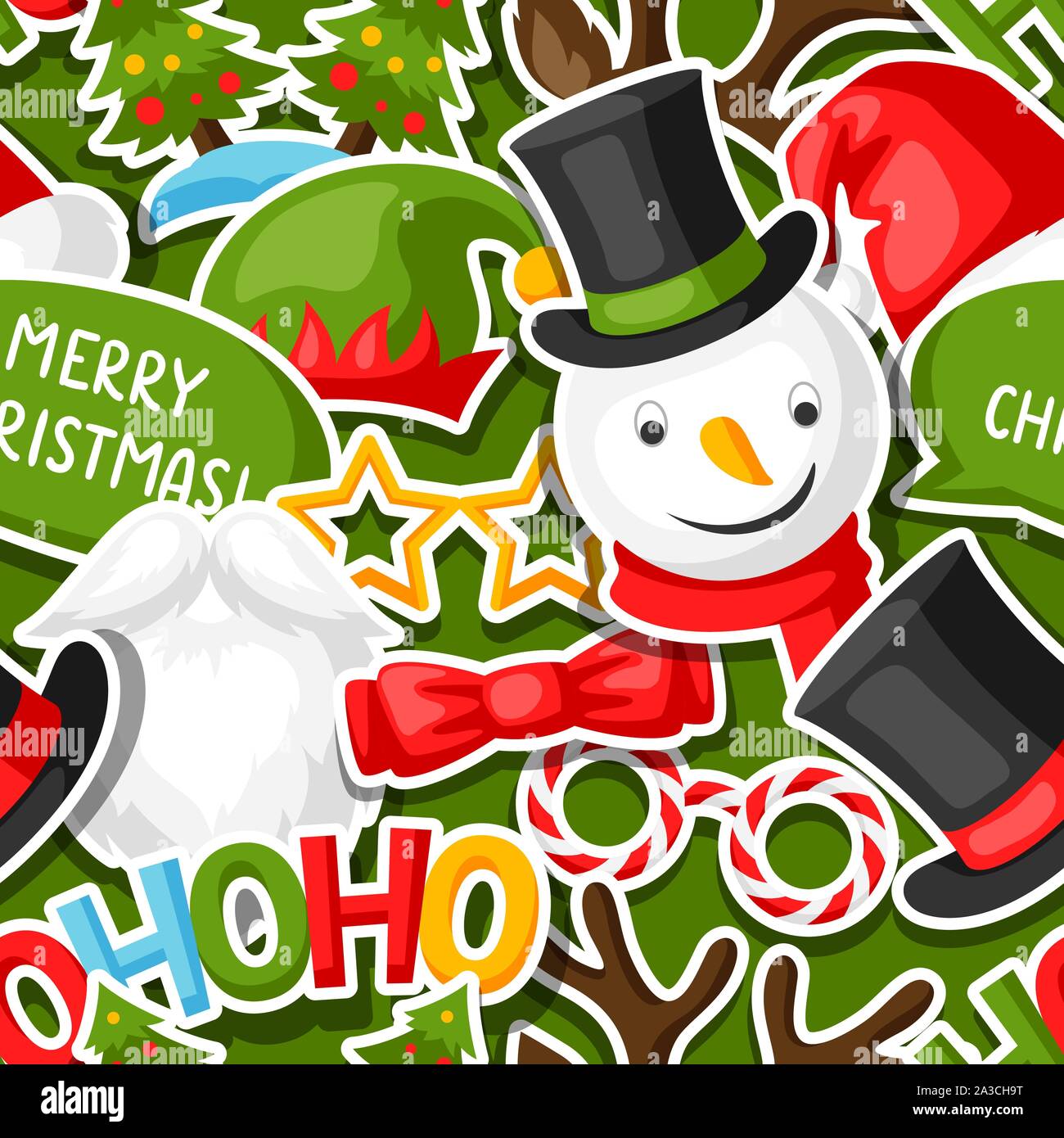 Merry Christmas seamless pattern with photo booth stickers Stock Vector ...