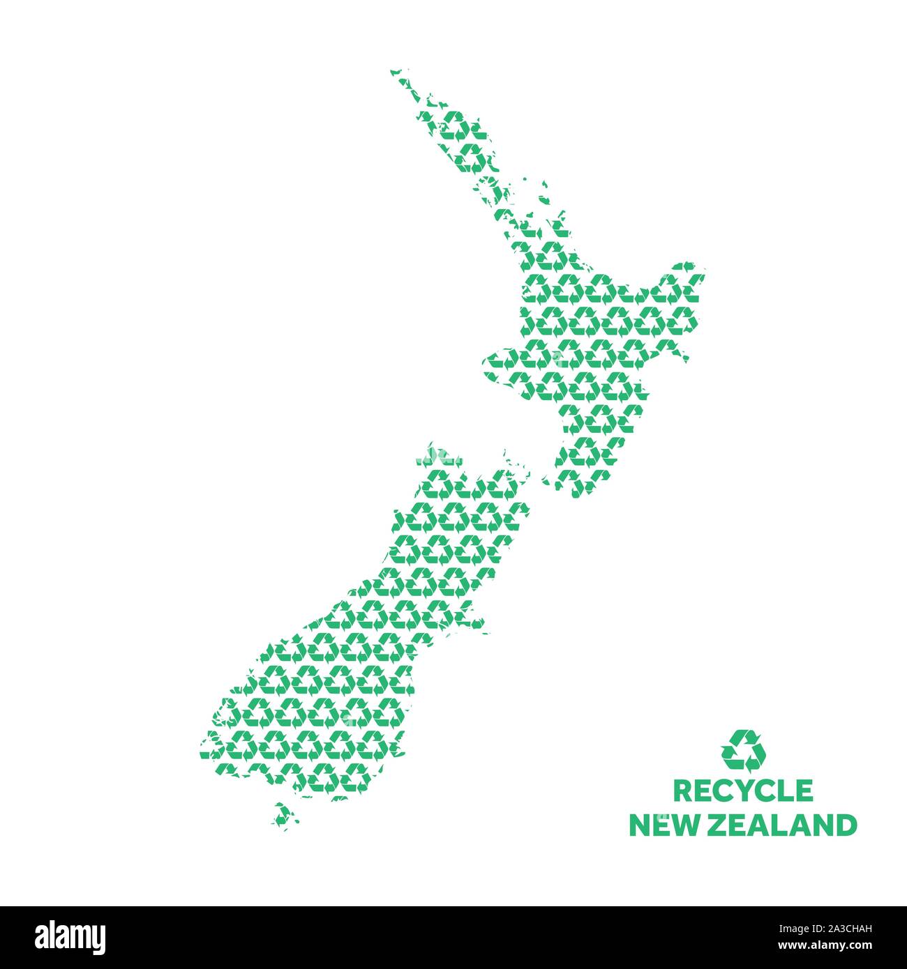 New Zealand map made from recycling symbol. Environmental concept Stock ...