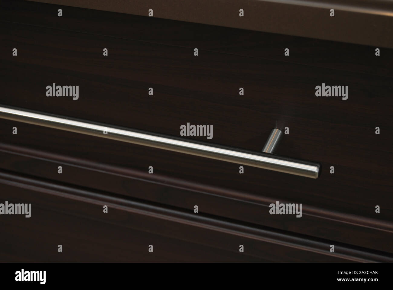Modern Kitchen Cabinet Wood Drawer and Stainless Steel Handle Stock ...