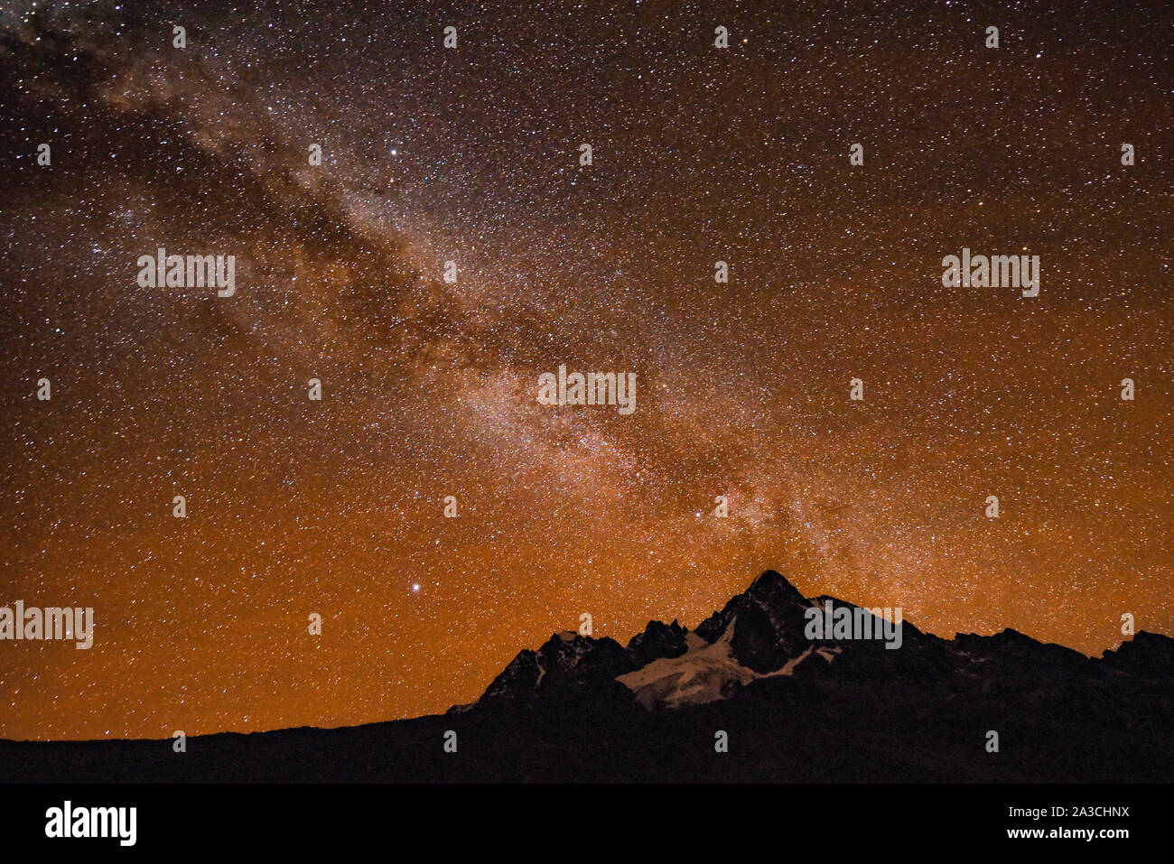 Milky Way and starry skies over Mt Ausangate and the Andes mountains ...