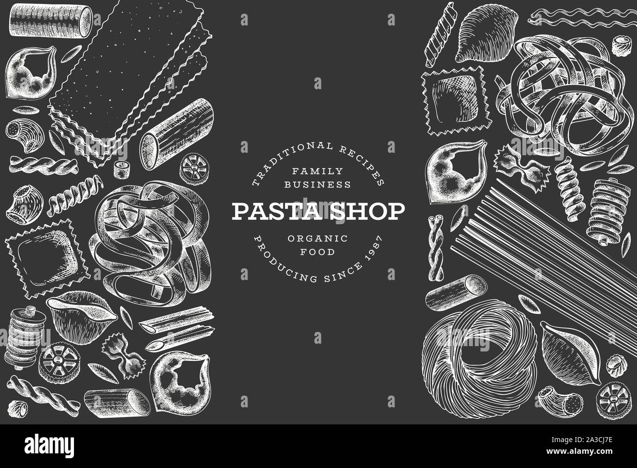 Italian pasta design template. Hand drawn vector food illustration on ...