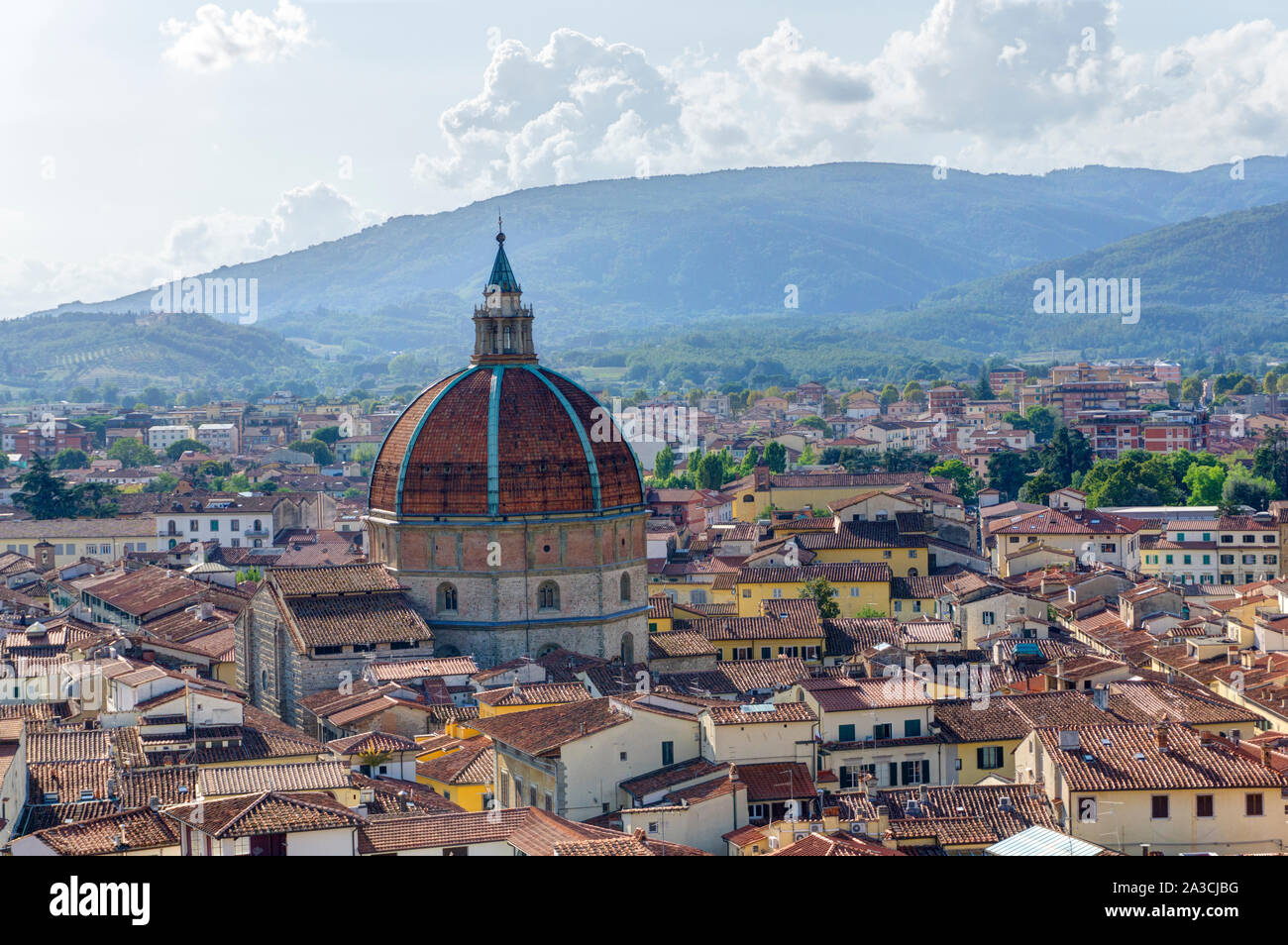 aerial view of pistoia city showing domed basillica della madonna dell ...