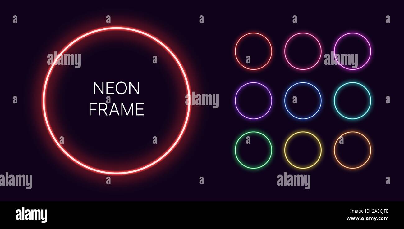 Neon monochrome circle Border with copy space. Templates set of Neon ...