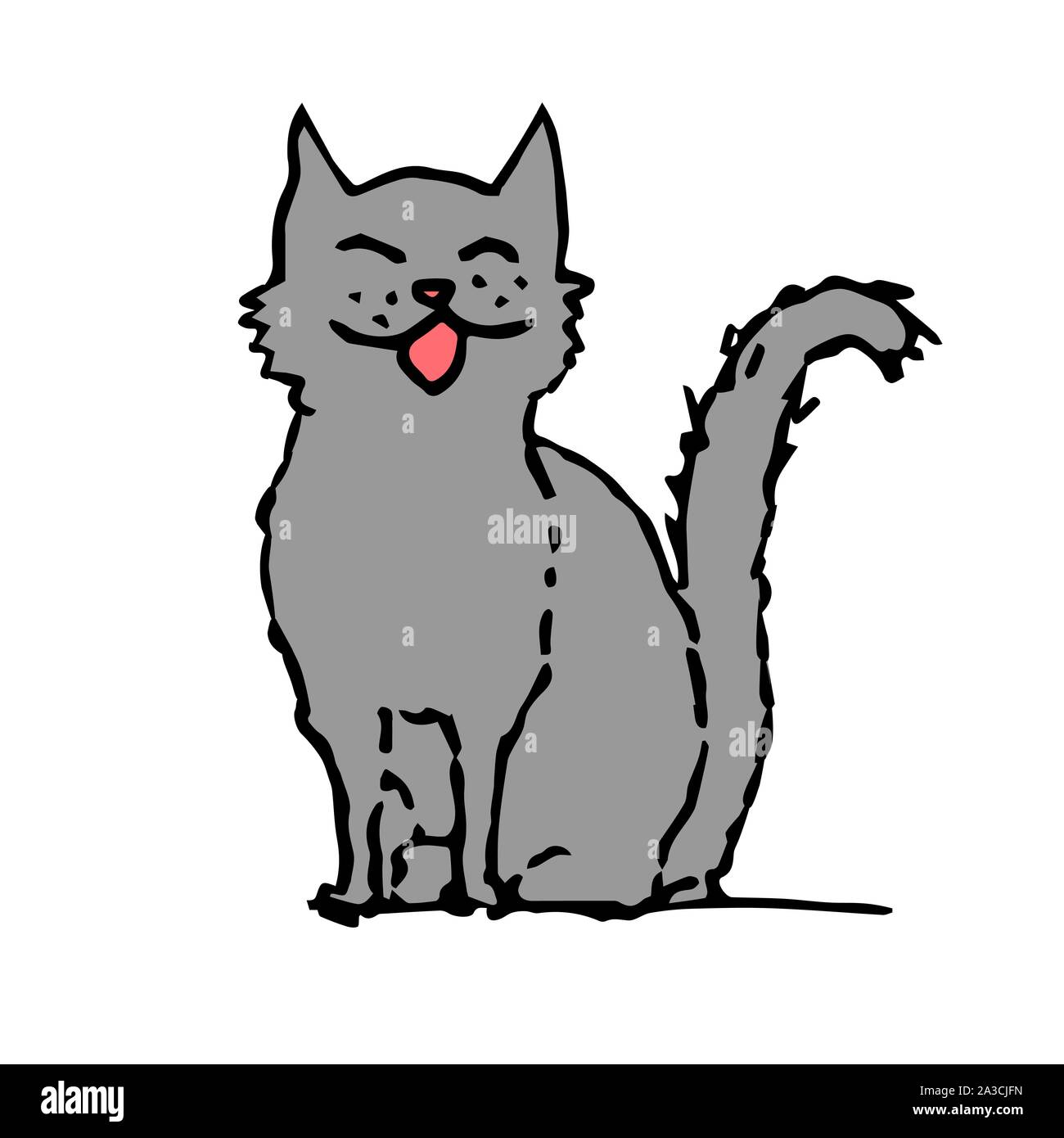 Cat smiling, singing and sitting. Colorful outline on white background ...
