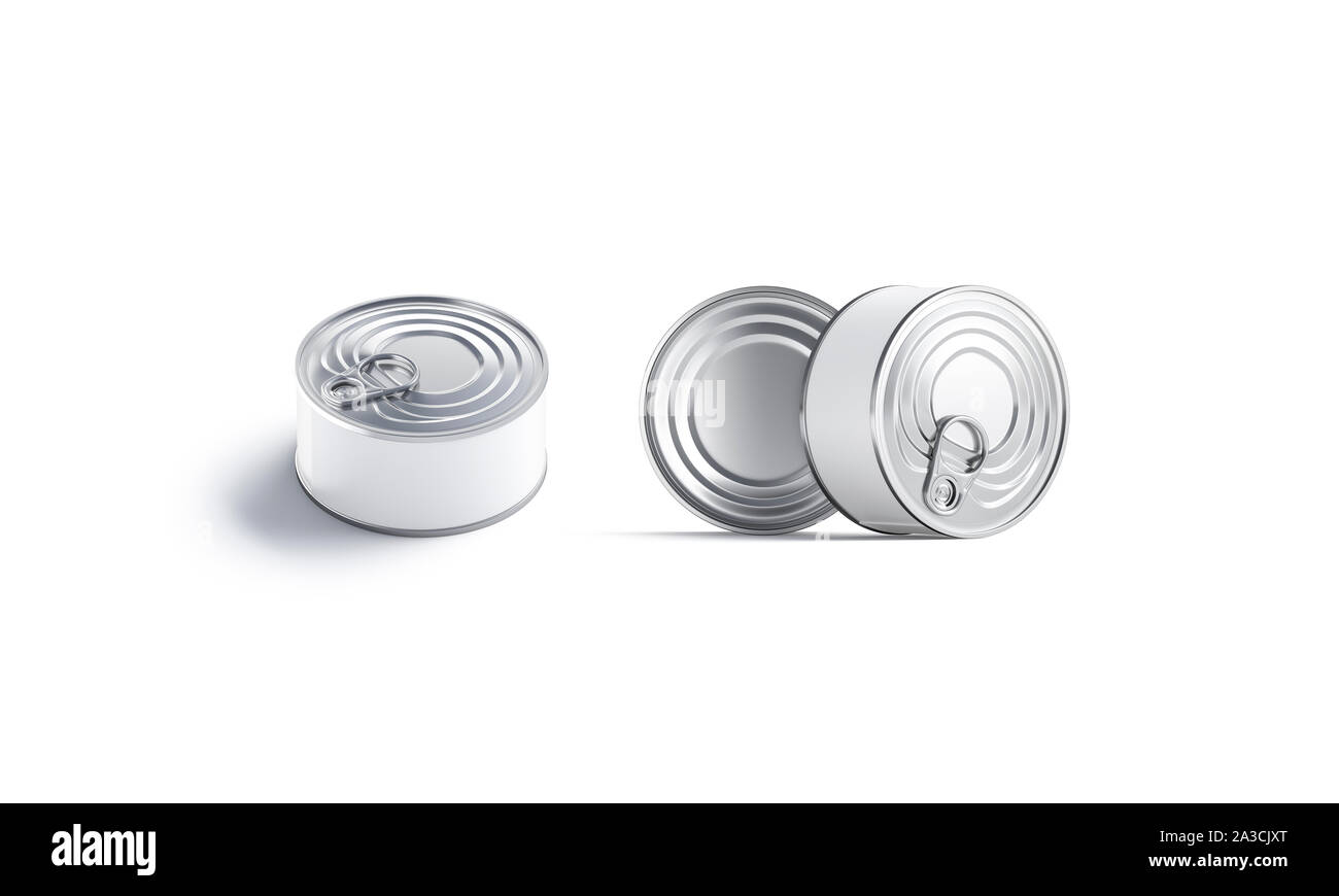 Blank white conserve can with chrome ribbed lid mockup, isolated Stock ...