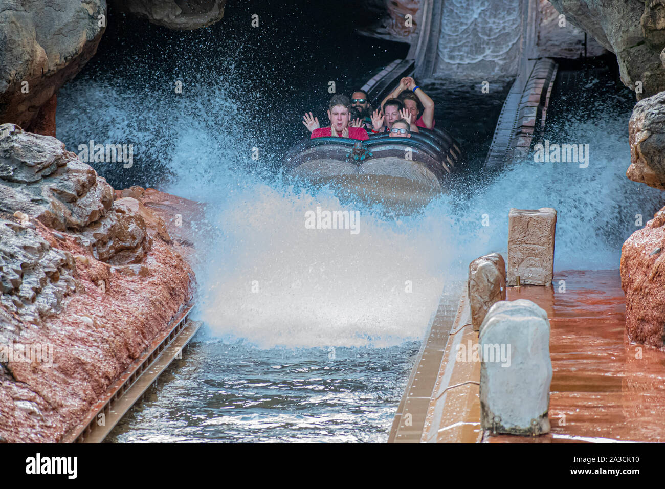 Orlando, Florida. September 23, 2019. People having fun Splash Mountain ...