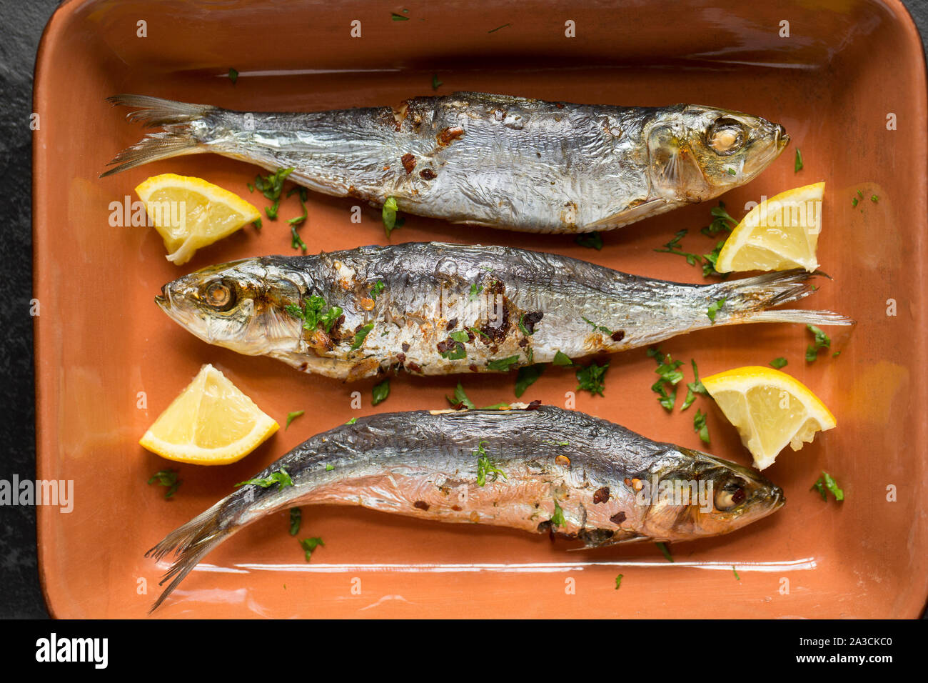 Cornish sardines, Sardina pilchardus, bought from a supermarket in the ...