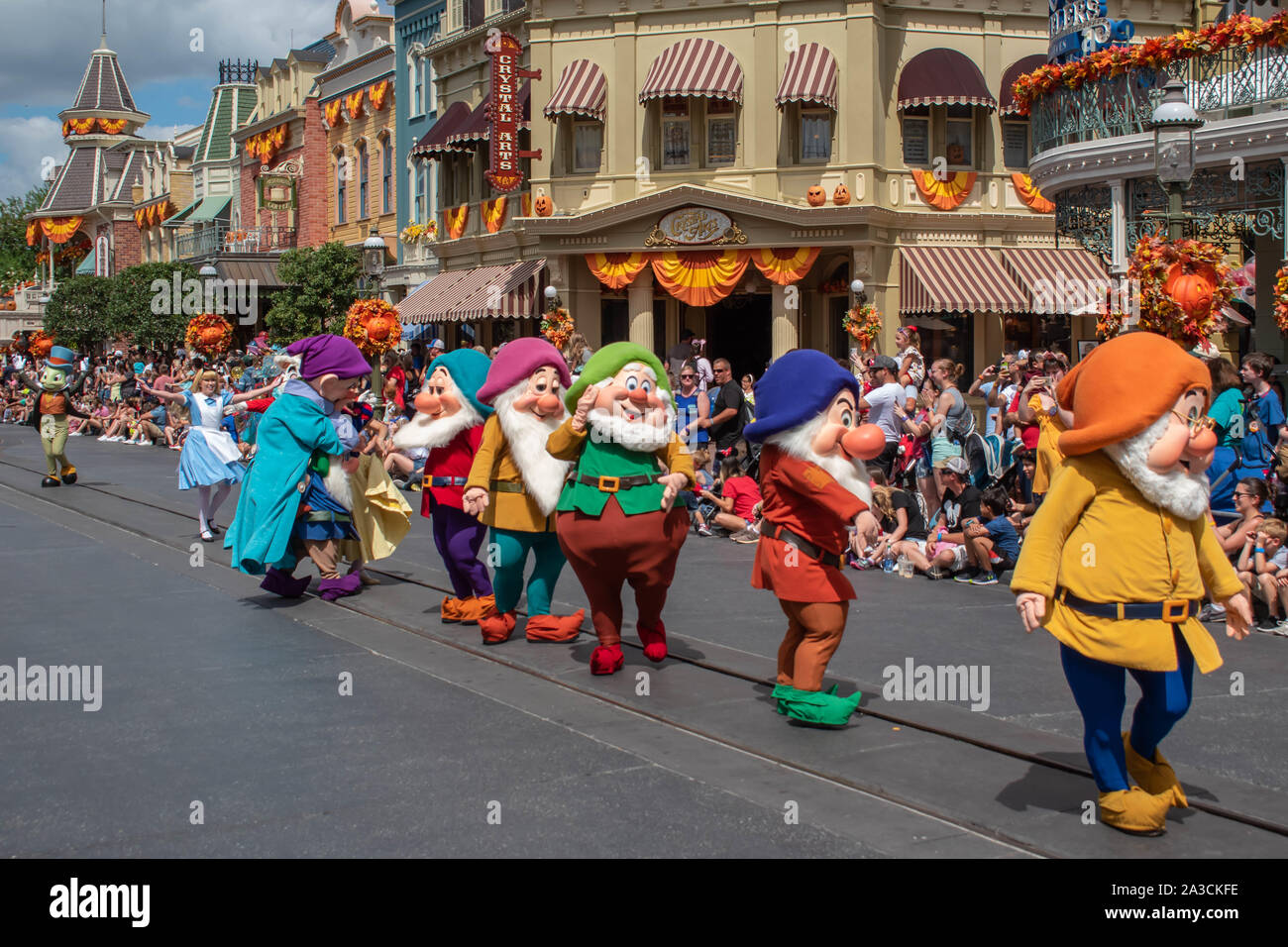 Orlando, Florida. September 25, 2019. Colorful Seven Dwarfs in Disney ...