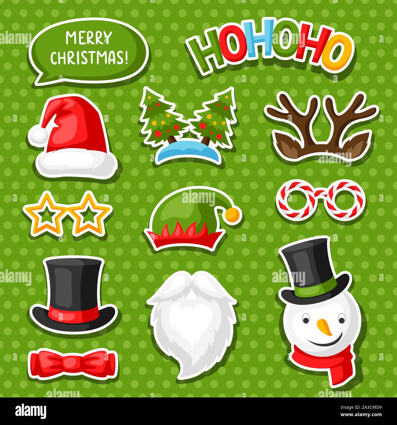 Set of Merry Christmas photo booth stickers Stock Vector Image & Art ...