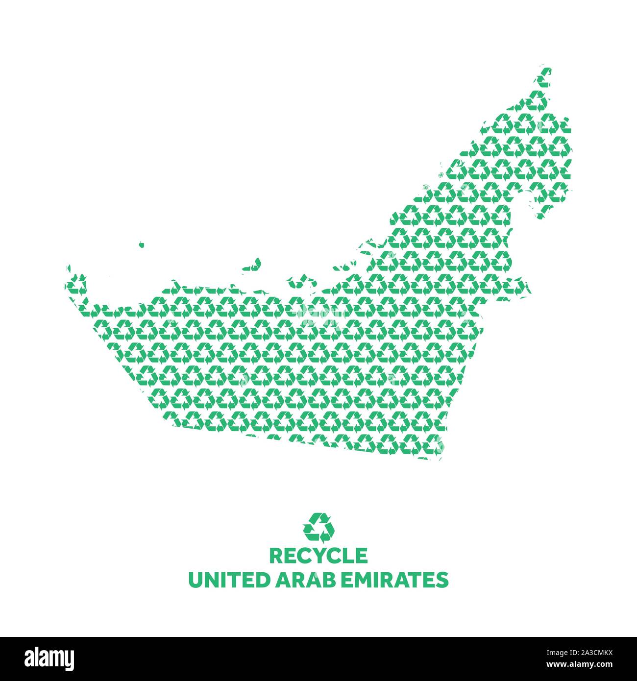 United Arab Emirates map made from recycling symbol. Environmental ...