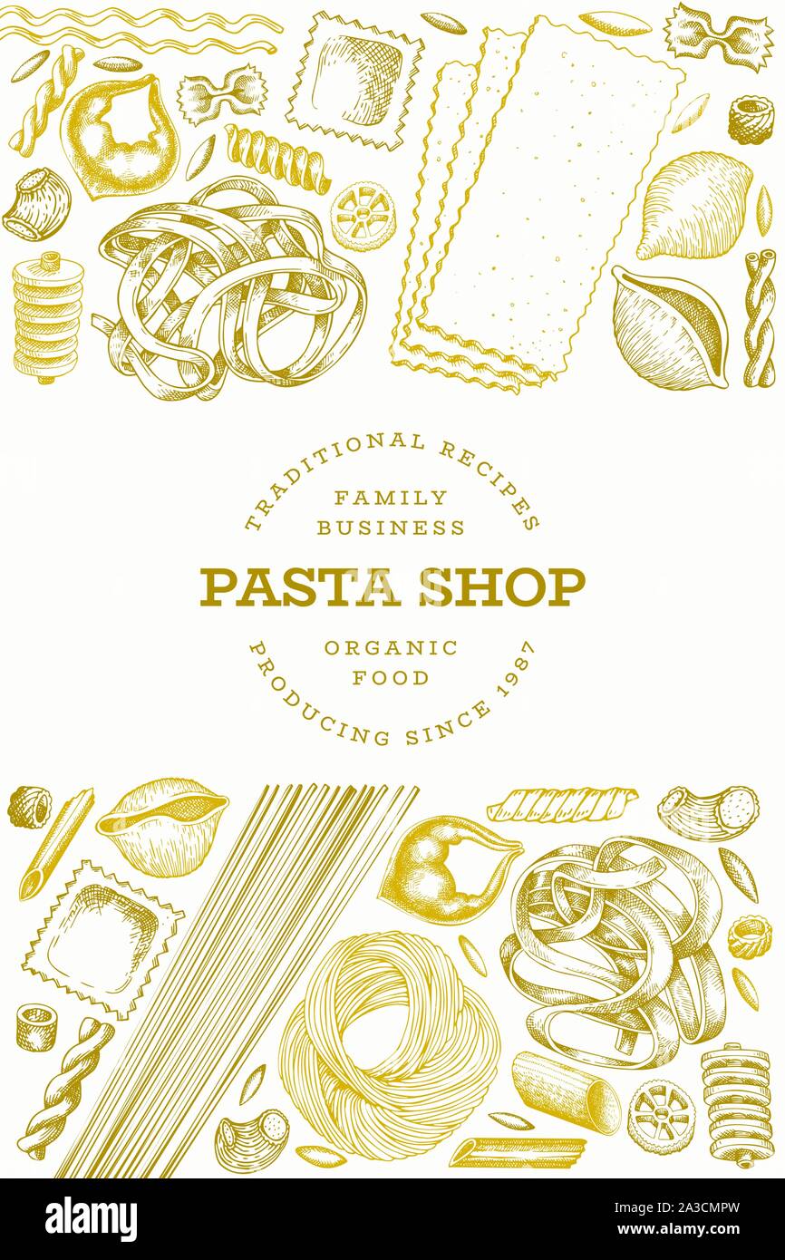Italian pasta design template. Hand drawn vector food illustration ...