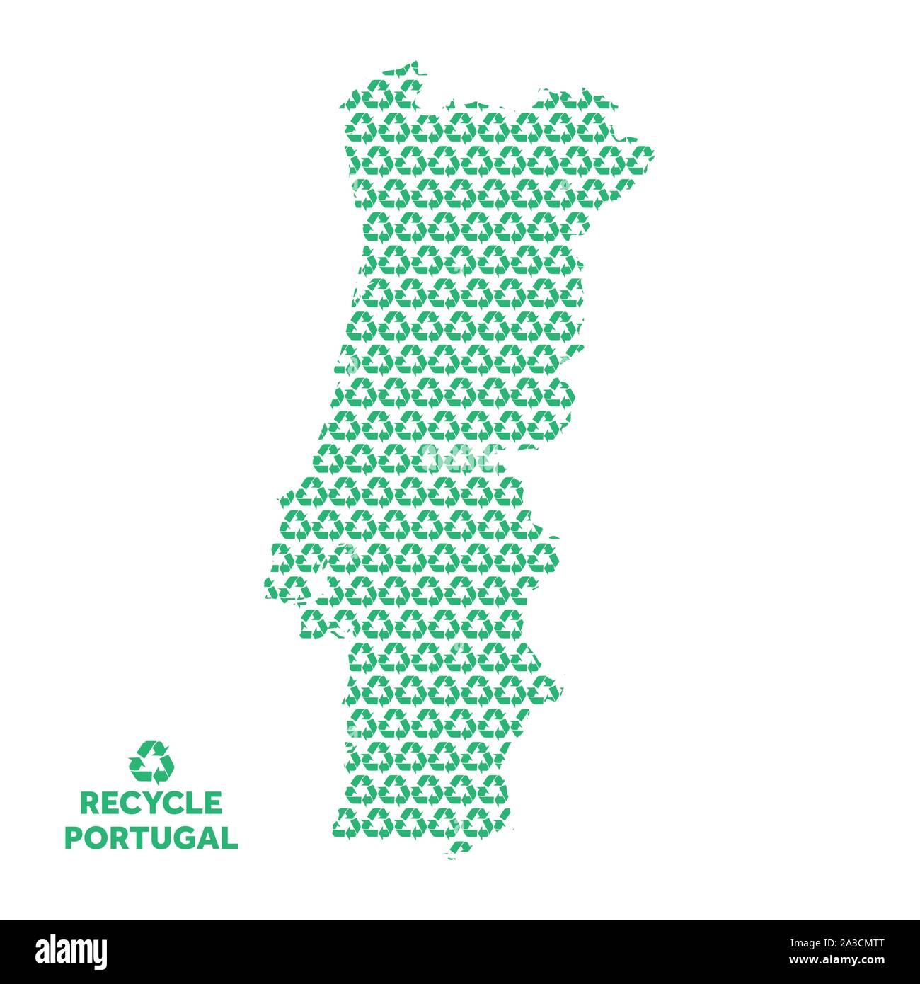 Portugal map made from recycling symbol. Environmental concept Stock ...