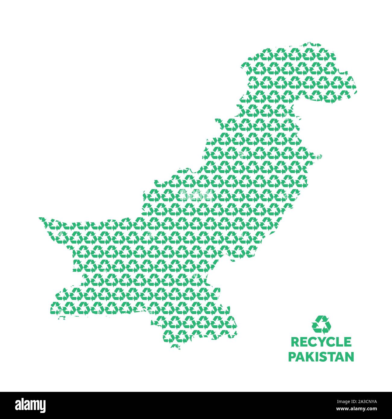 Pakistan map made from recycling symbol. Environmental concept Stock ...