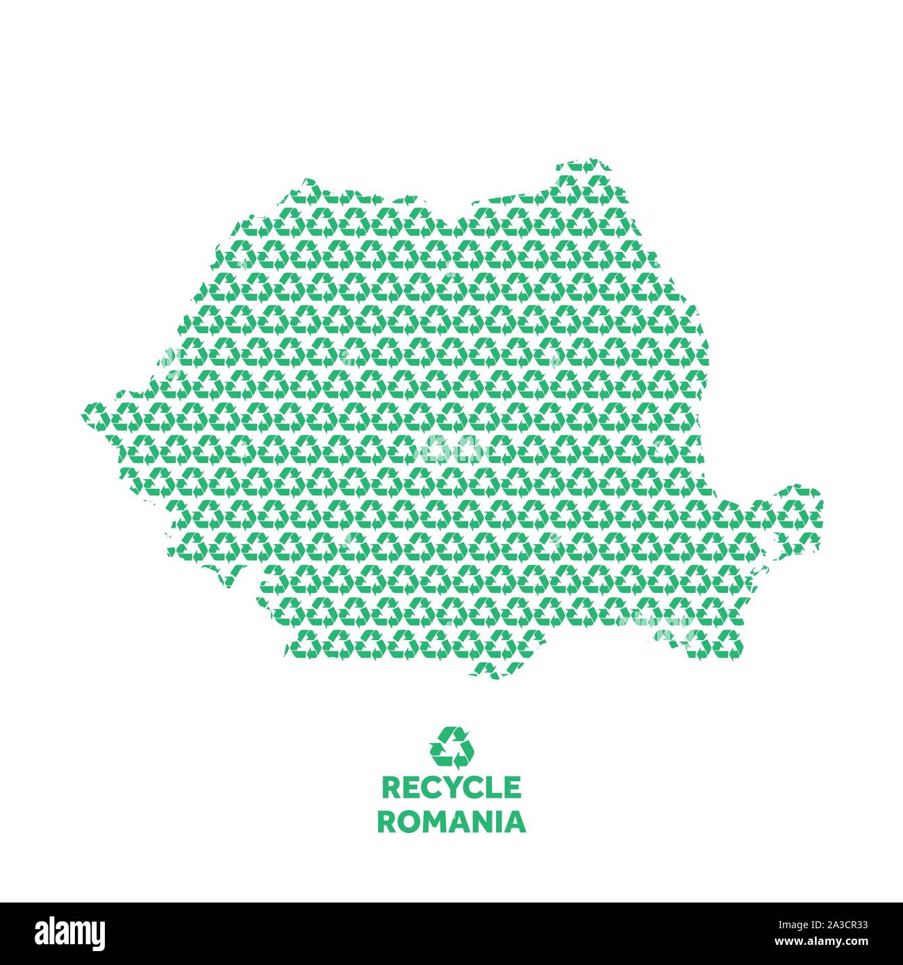 Romania map made from recycling symbol. Environmental concept Stock ...
