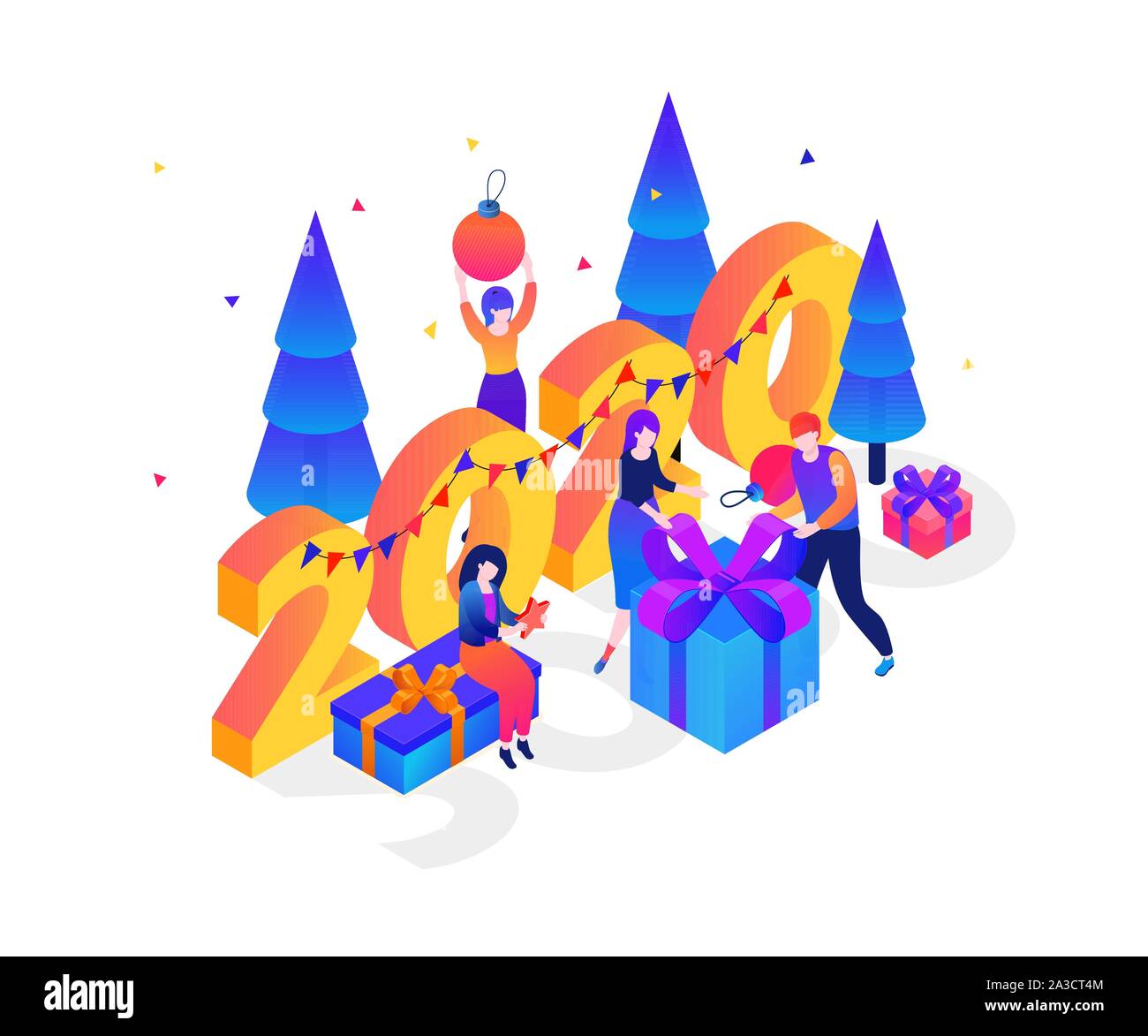 New Year presents vector colorful isometric illustration Stock Vector ...