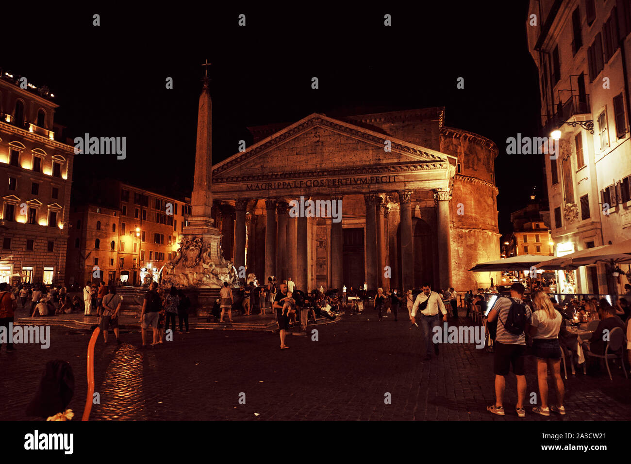 pantheon in Rome, photographed at night with tourists Stock Photo - Alamy