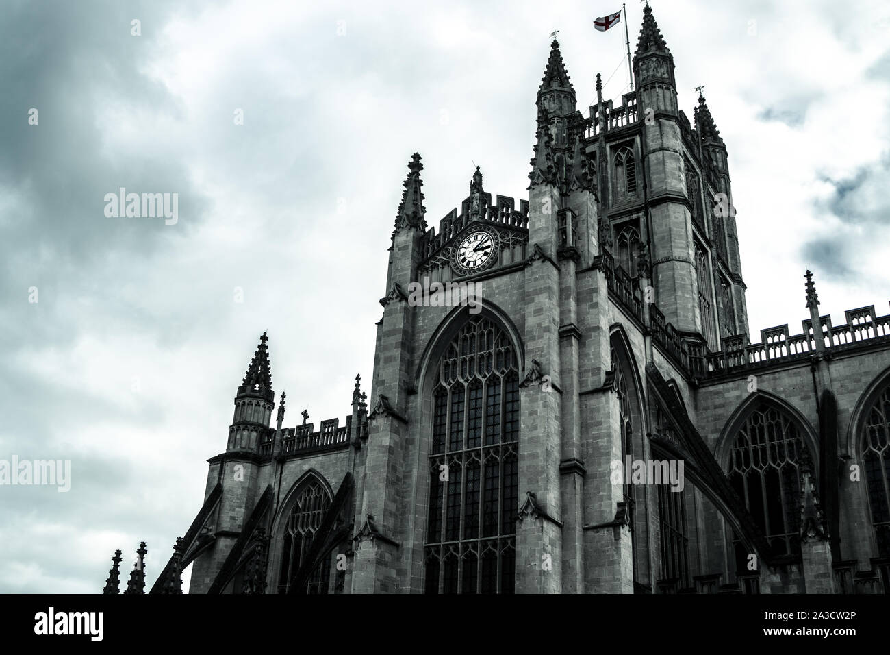 Church in monotone with English flag flying Stock Photo - Alamy