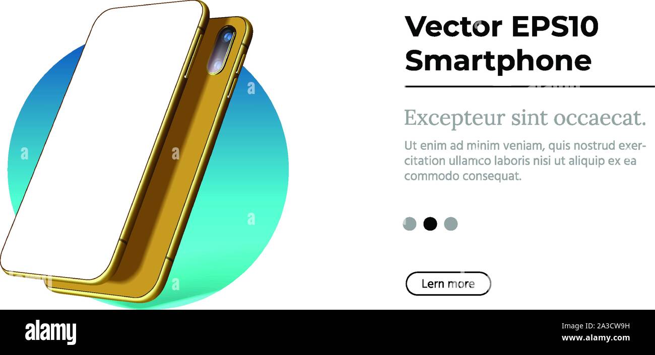 Golden Smartphone with Frameless Blank Screen in Rotated Position Stock ...