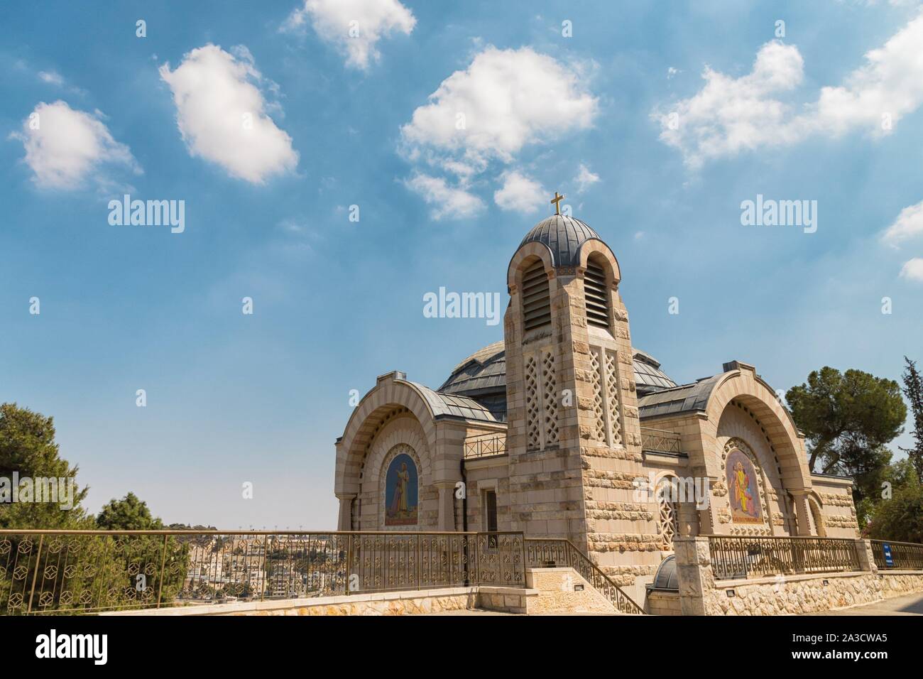 Church of Saint Peter in Gallicantu on blue sky background. Jerusalem ...