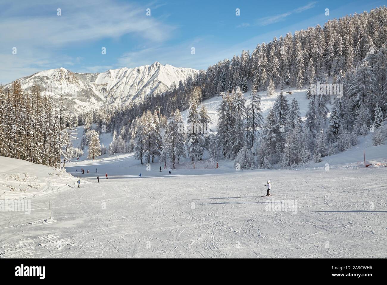 Skiing slopes from the top Stock Photo - Alamy